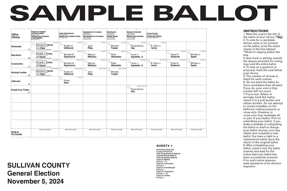 Sample Ballots for Upcoming Elections | Sullivan County NY